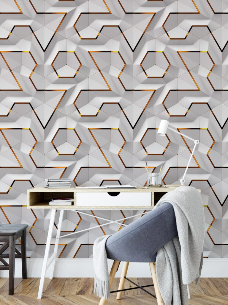 Peel and Stick White Geometric Modules Wallpaper, Self-Adhesive ...