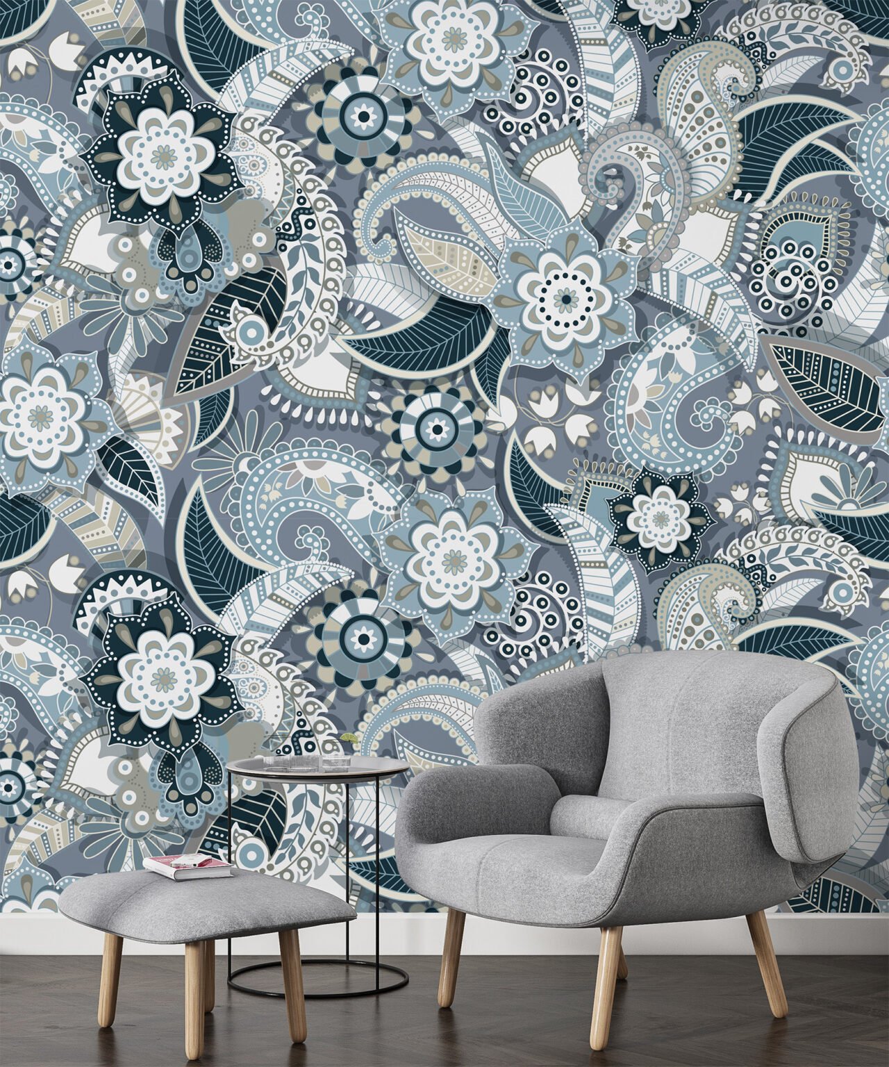 Cool Toned Grey Background Wallpaper with Delicate Floral Illustration ...