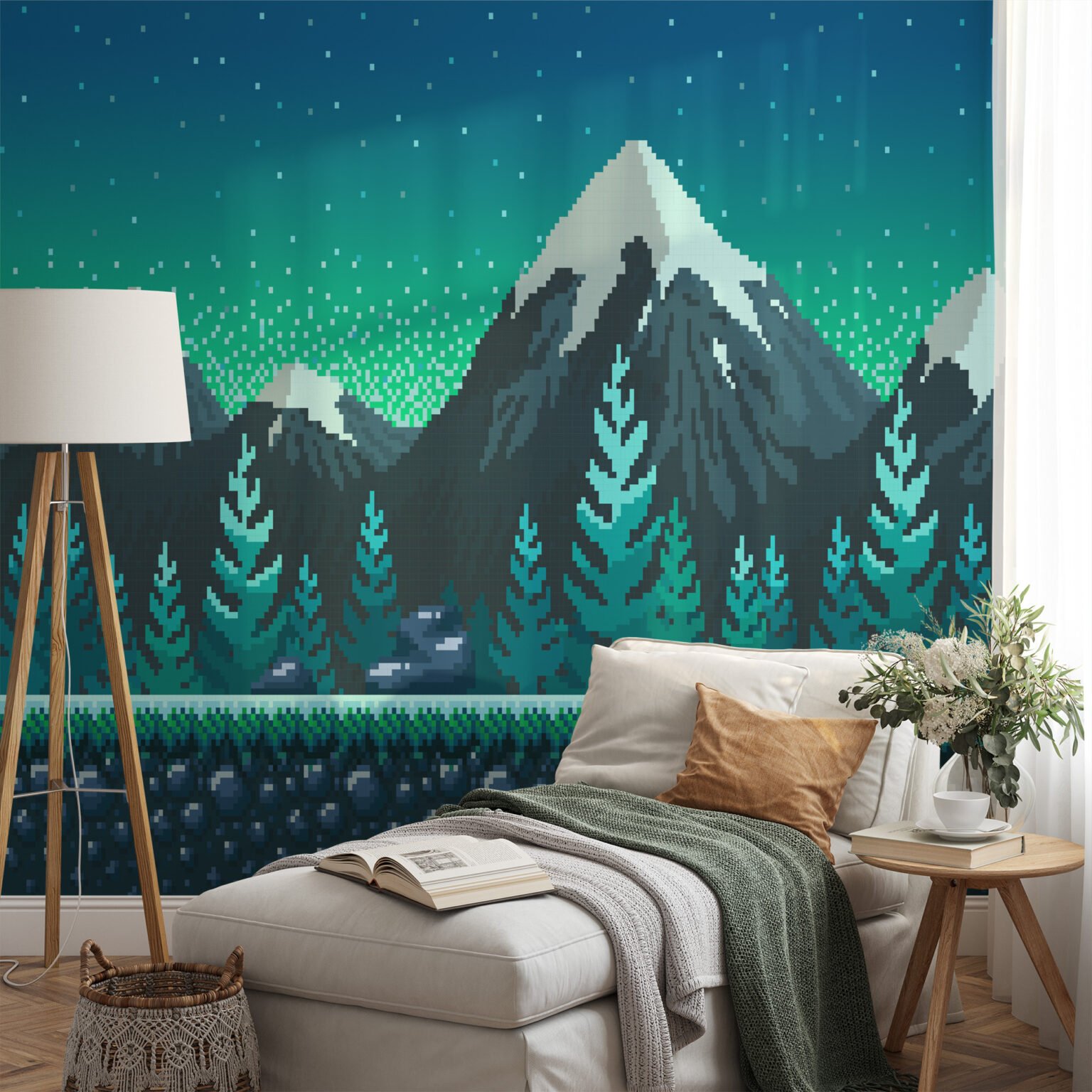 Pixel Art Snowy Mountains And Trees Wallpaper, Pixelated Mountain Peaks ...