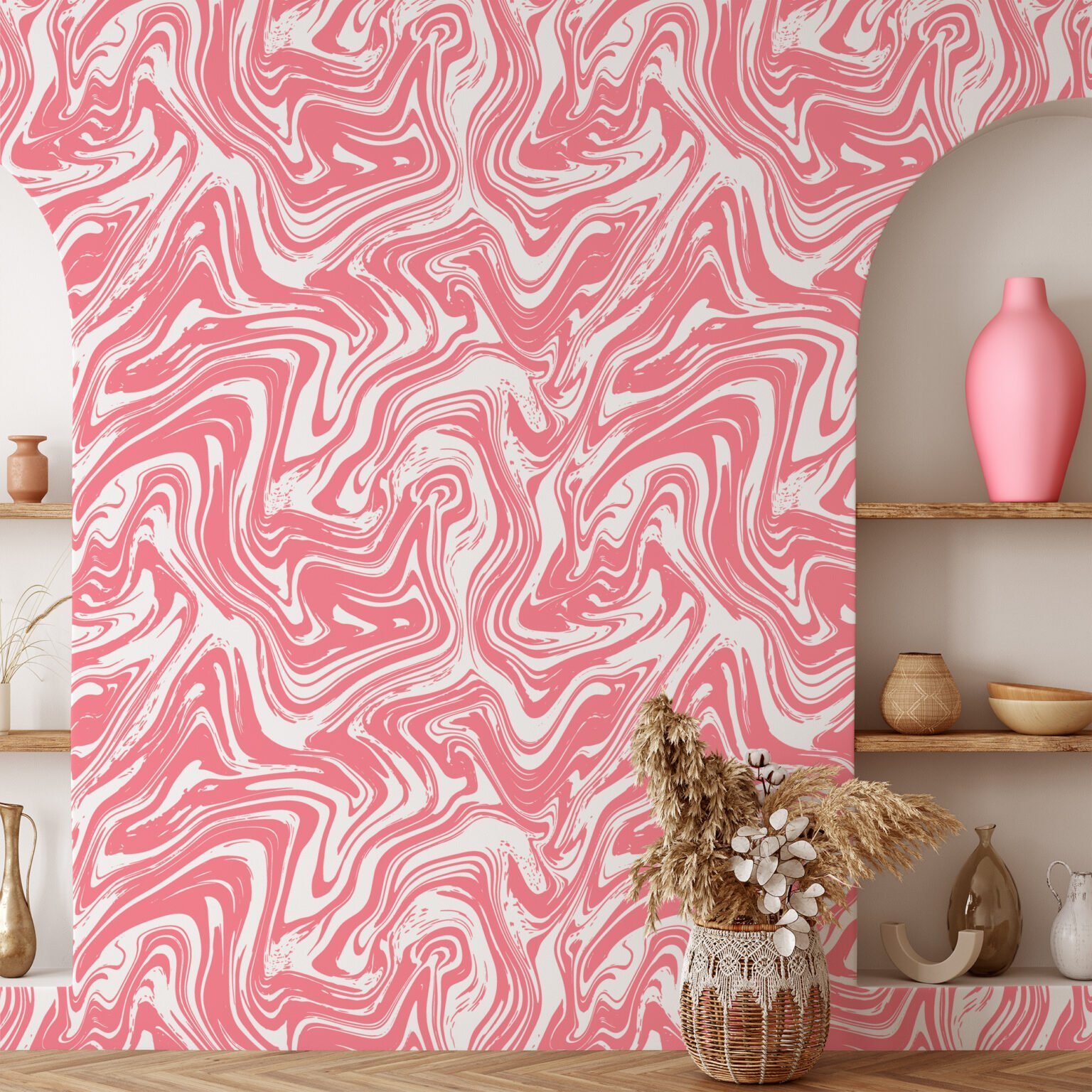 Peach Pink Swirl Design Illustration Wallpaper, Fluid Abstract Peel ...