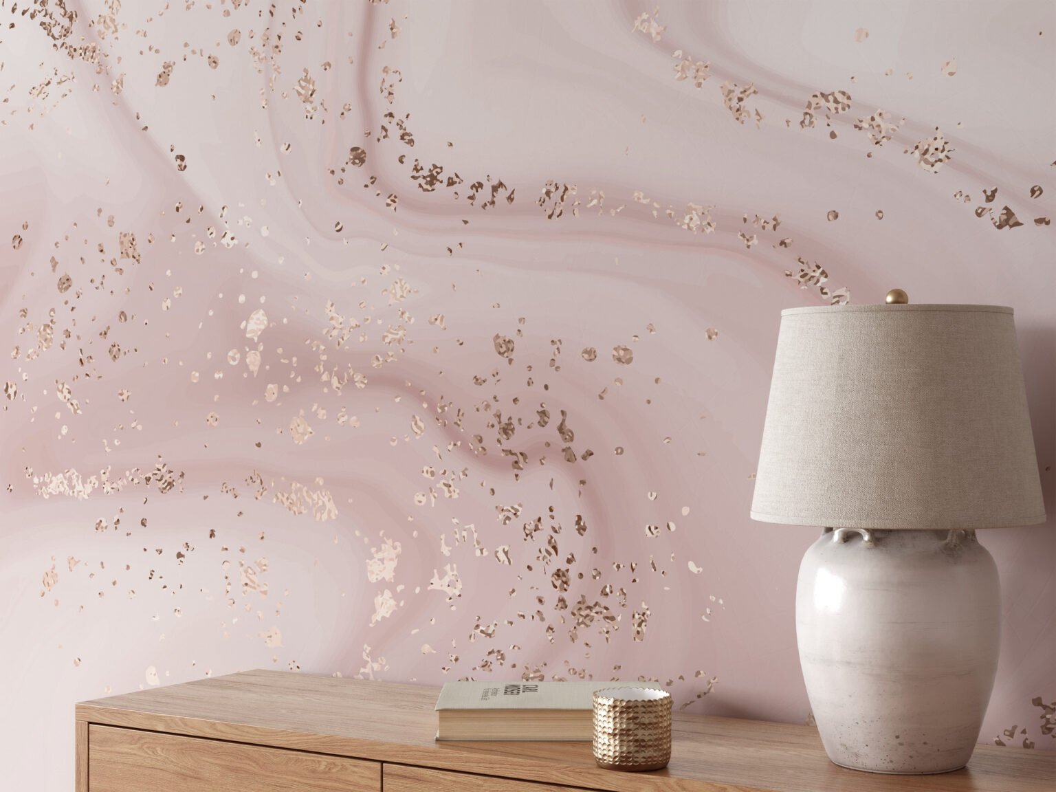 Nude Rose Gold Wavy Marble Effect Wallpaper, Whispering Blush Marble ...
