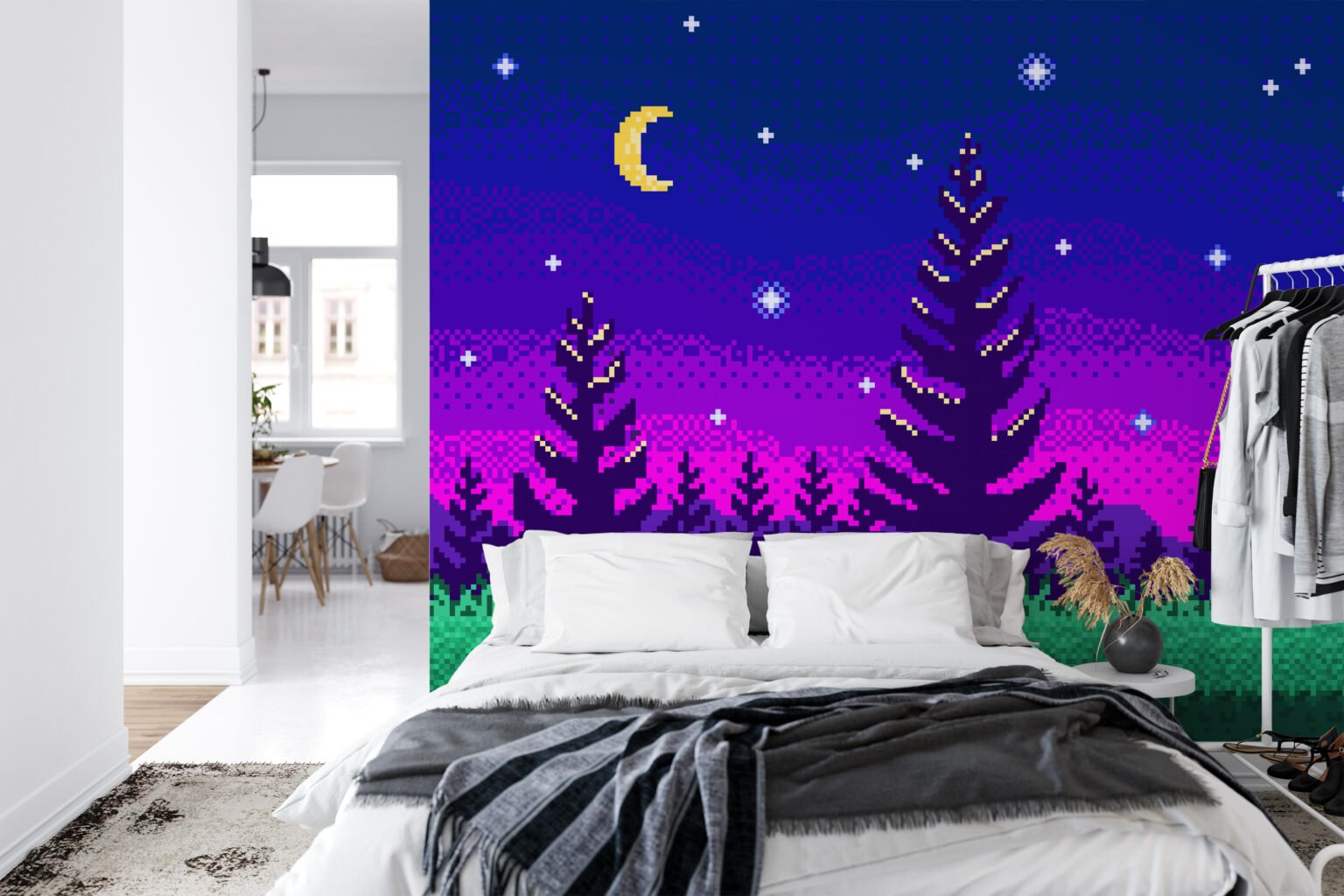 Pixel Art Night Trees With Purple Gradient Background Wallpaper ...