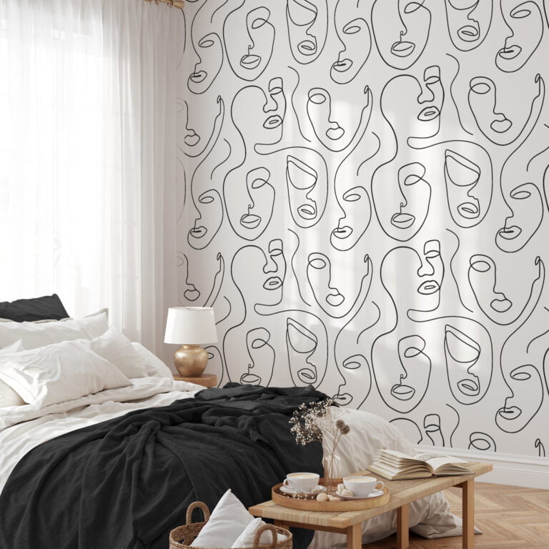 Abstract Human Faces Line Art Pattern Illustration Wallpaper ...