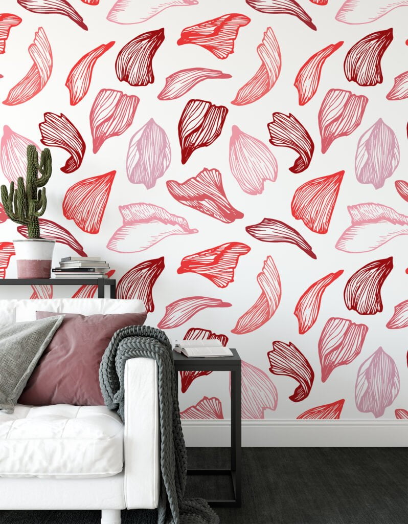 Abstract Red Line Art Wallpaper Pattern, Romantic Pink and Red Peel ...