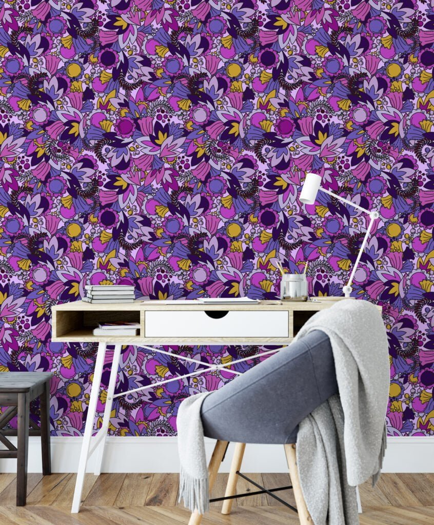 Purple Shades Floral Illustration Wallpaper, Bold and Contemporary ...