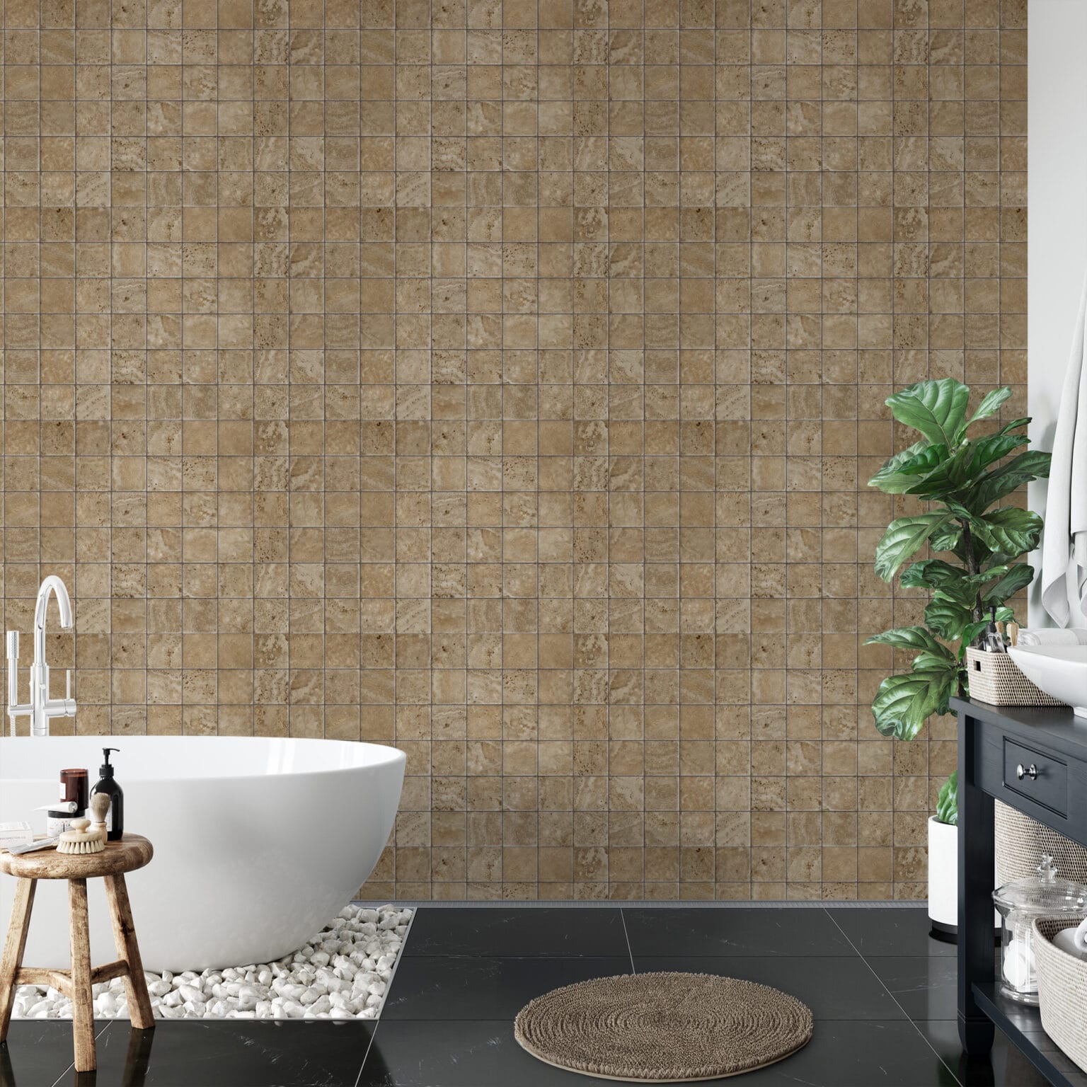 Natural Beige Travertine Tile Peel and Stick Wallpaper, Rustic Stone ...
