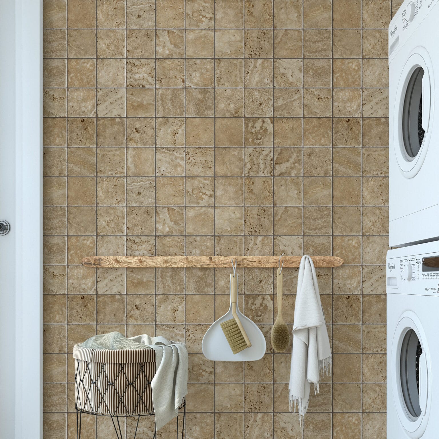 Natural Beige Travertine Tile Peel and Stick Wallpaper, Rustic Stone ...