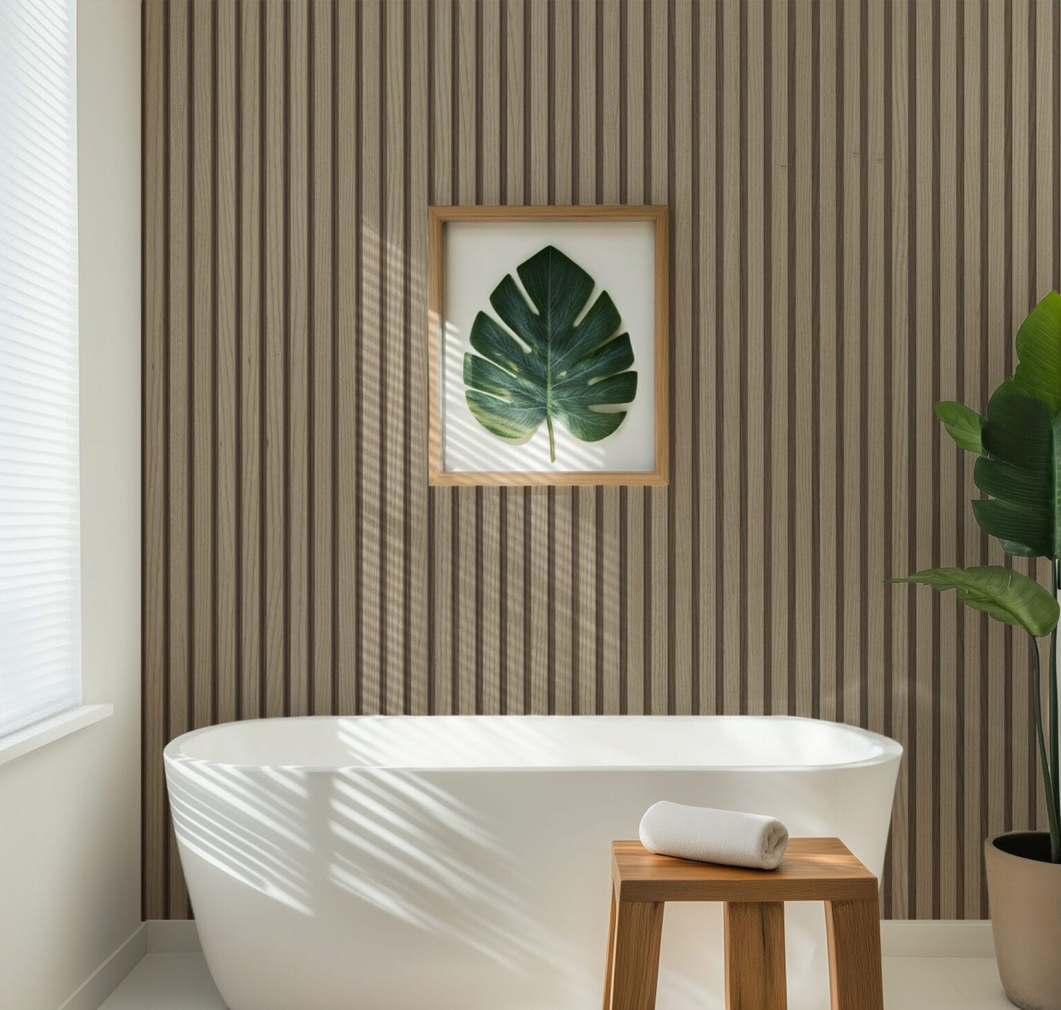 Modern Light Oak Vertical Wood Slat Peel and Stick Wallpaper ...