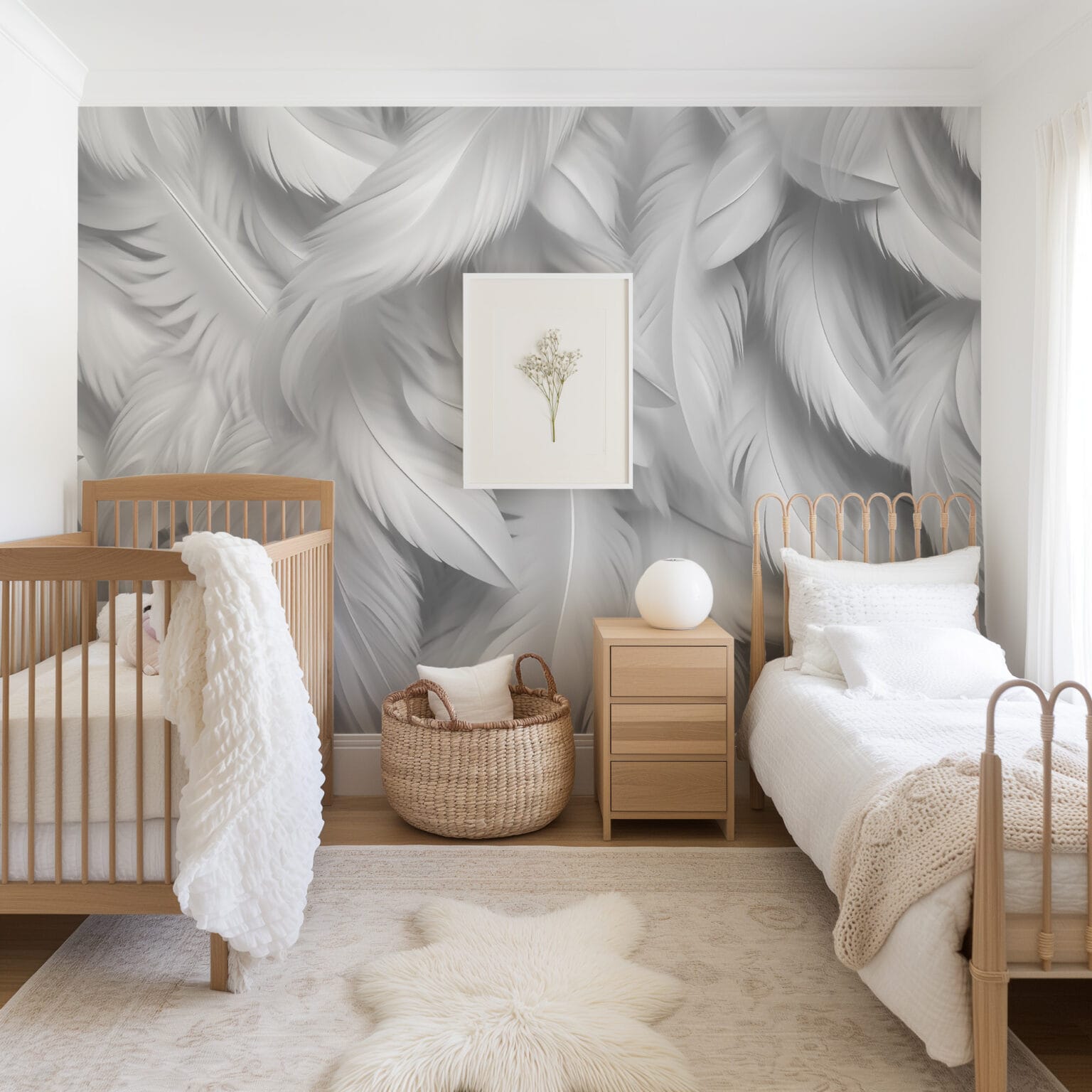 3D Soft White Feather Peel and Stick Wallpaper, Ethereal Large Scale ...