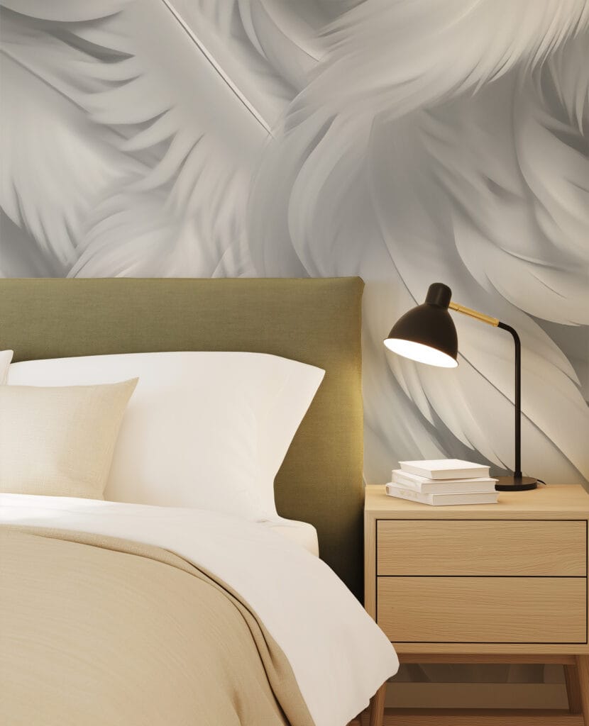 3D Soft White Feather Peel and Stick Wallpaper, Ethereal Large Scale ...