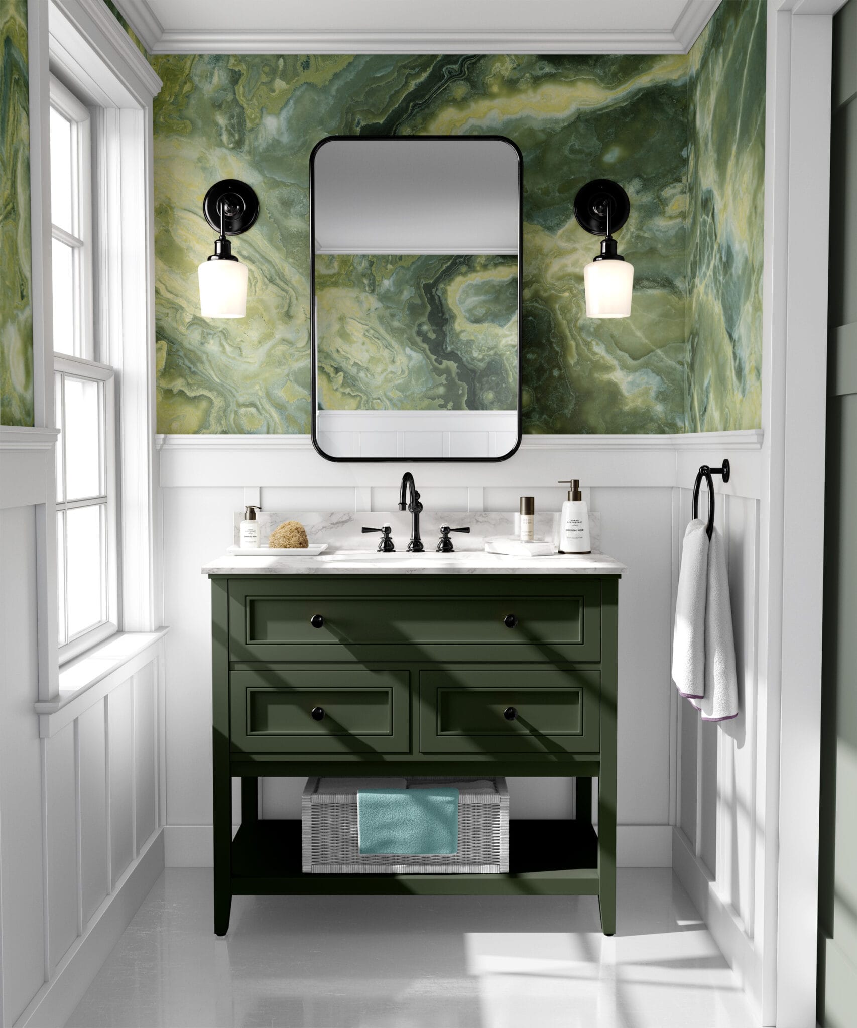 Luxury Emerald Green Onyx Marble Peel and Stick Wallpaper, Large Scale ...