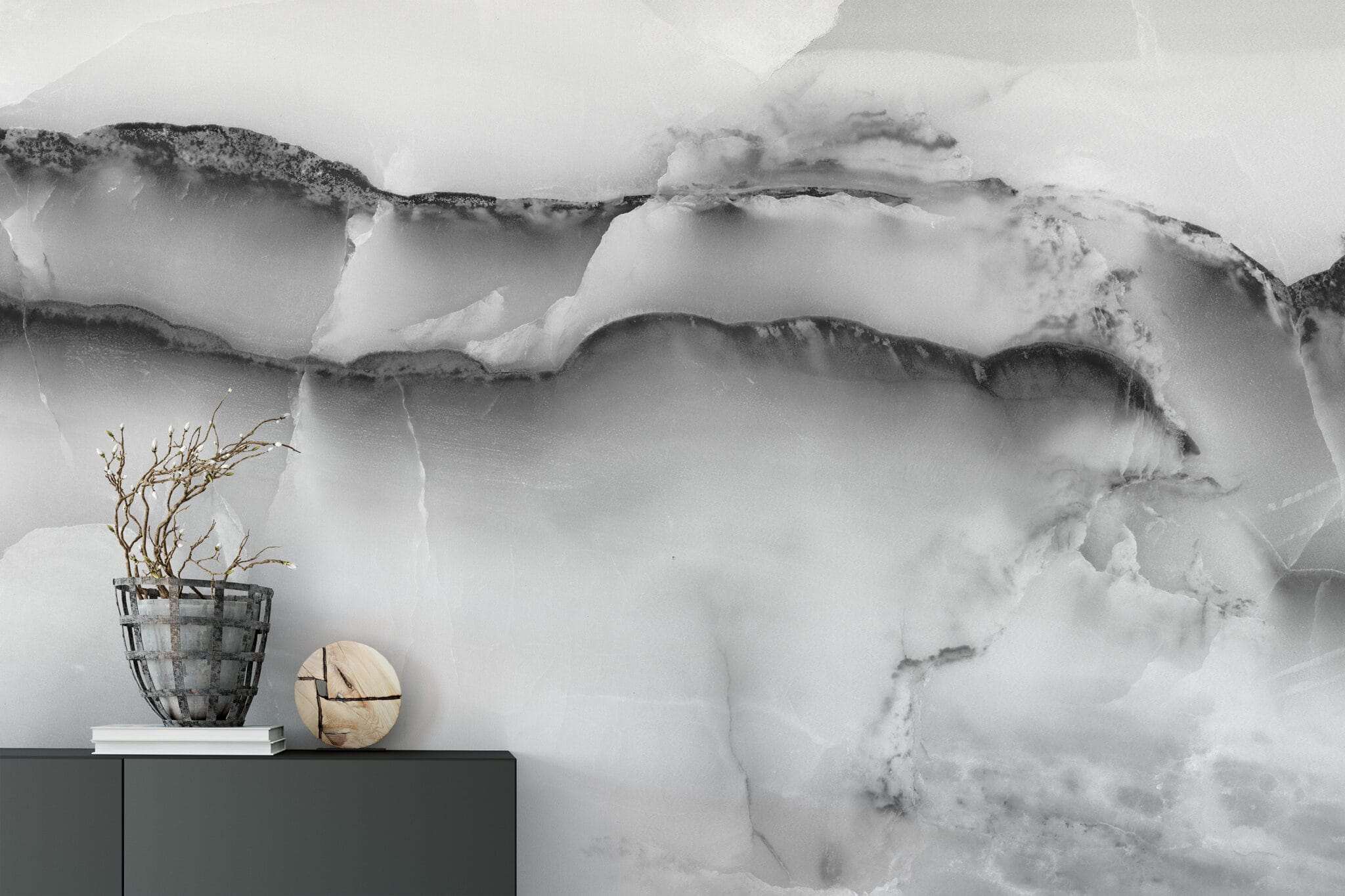 Dramatic Monochrome Onyx Marble Peel and Stick Wallpaper, Black and ...