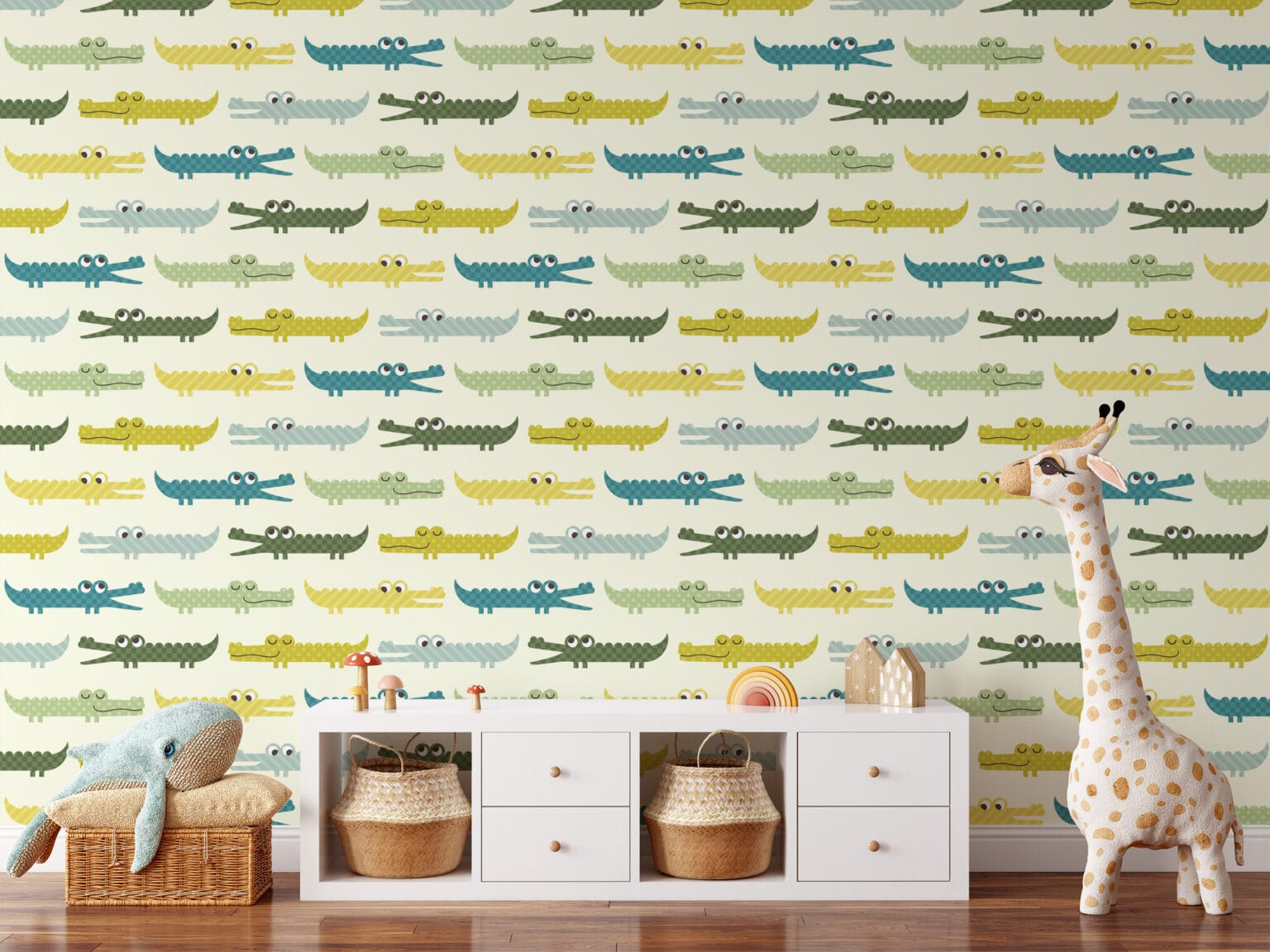 Playful Patterned Crocodile and Alligator Kids Peel and Stick Wallpaper ...