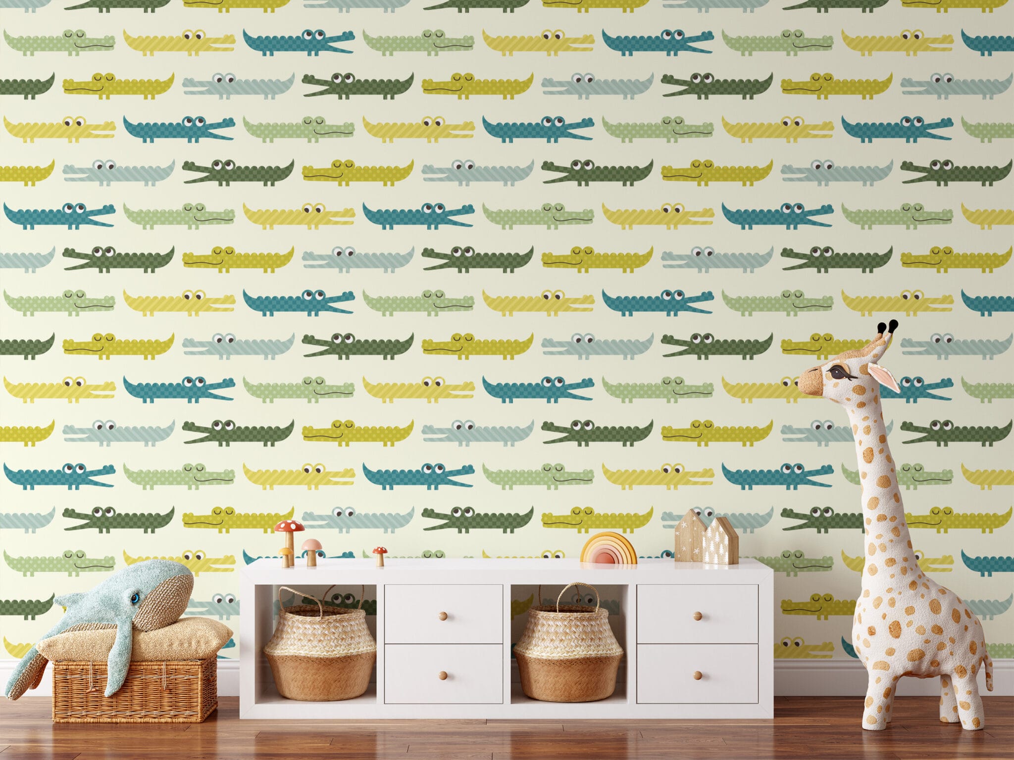 Playful Patterned Crocodile and Alligator Kids Peel and Stick Wallpaper ...