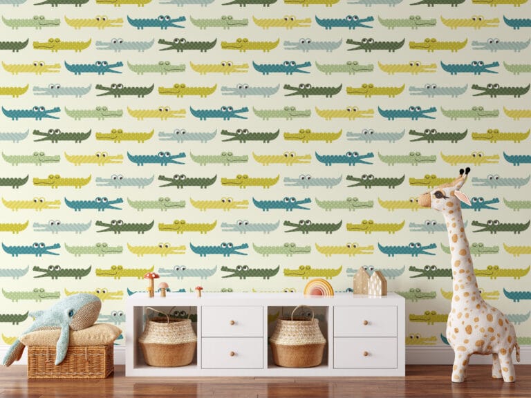 Playful Patterned Crocodile and Alligator Kids Peel and Stick Wallpaper ...