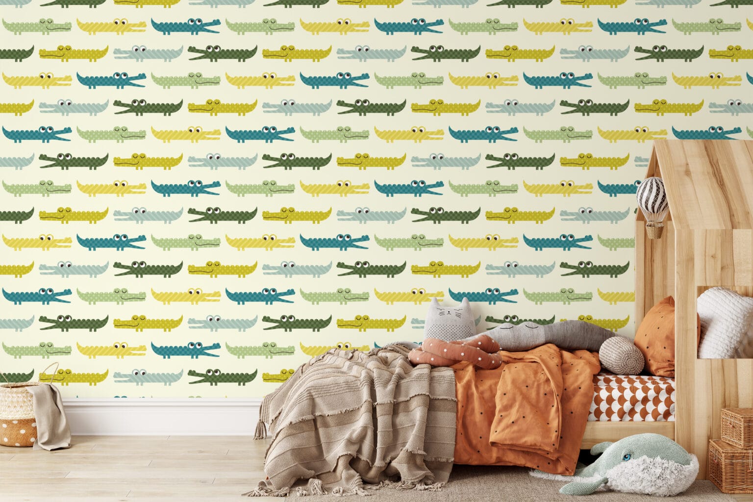 Playful Patterned Crocodile and Alligator Kids Peel and Stick Wallpaper ...